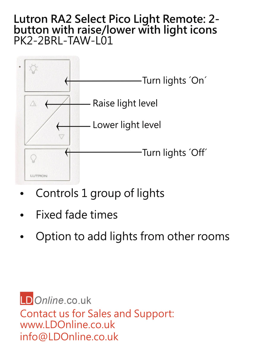 Lutron Pico Light Remote: 2-button raise/lower - White – LDOnline